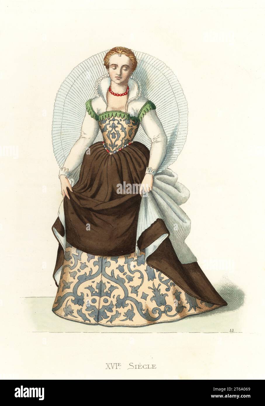 Noble lady of Venice, 16th century. With dyed blonde hair, brown satin ...