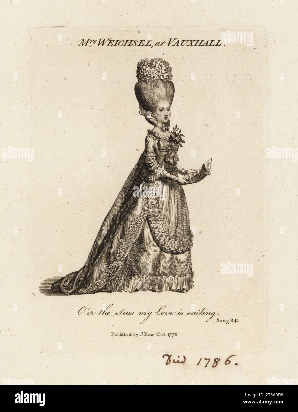 Mrs. Frederica Weichsel singing at Vauxhall Pleasure Gardens, late 18th ...