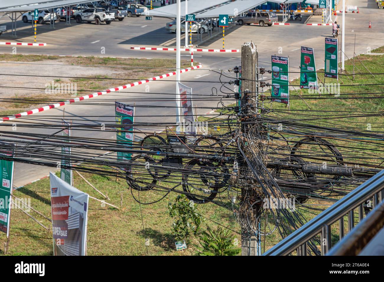 Tangled mess of utility wires in Chiang Rai province of Northern ...