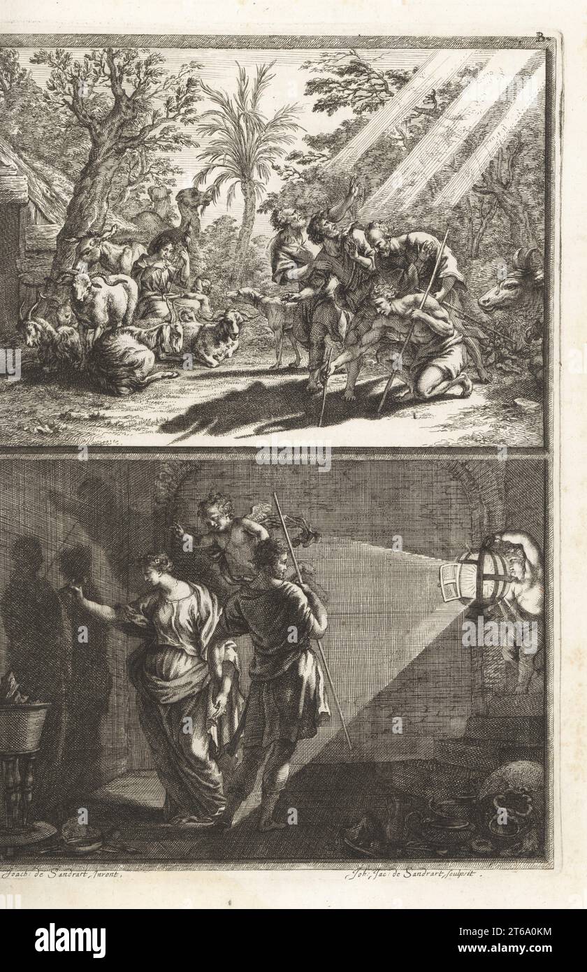 The invention of drawing. Gyges of Lydia tracing his own shadow on the ...