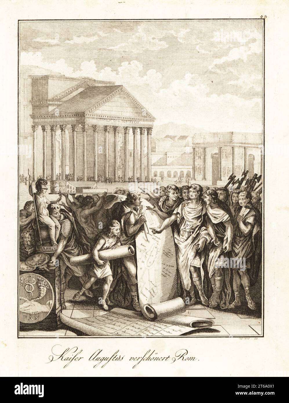 First Roman Emperor Caesar Augustus or Octavian overseeing the building ...