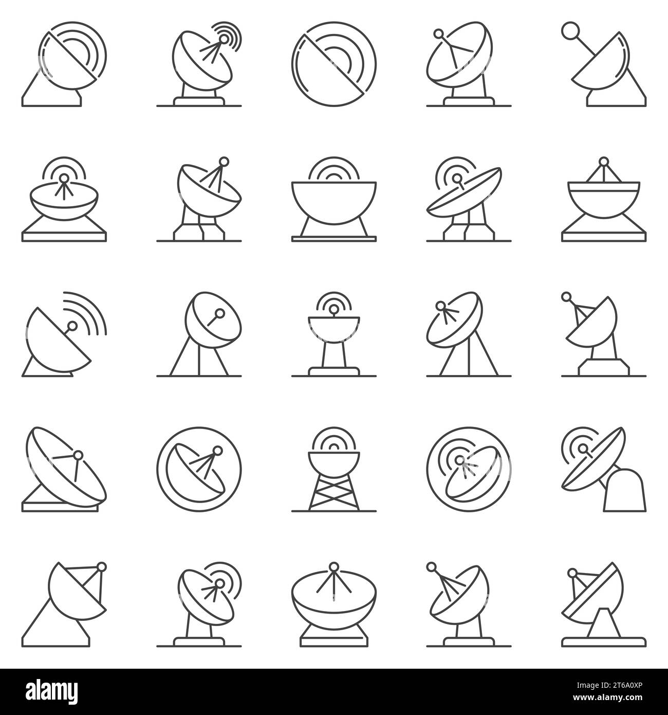 Parabolic Antenna outline icons set. Satellite Dish Antenna vector ...