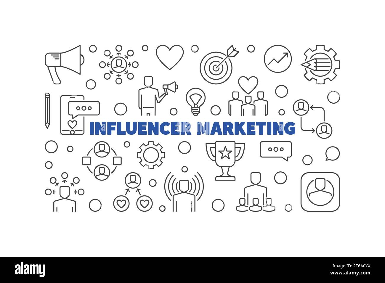 Influencer Marketing vector concept thin line horizontal banner or ...