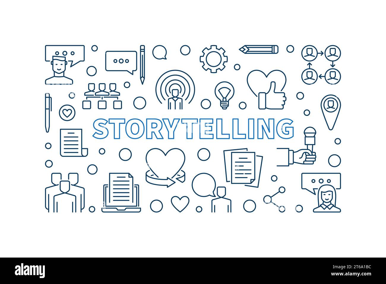 Storytelling vector concept horizontal illustration in thin line style ...