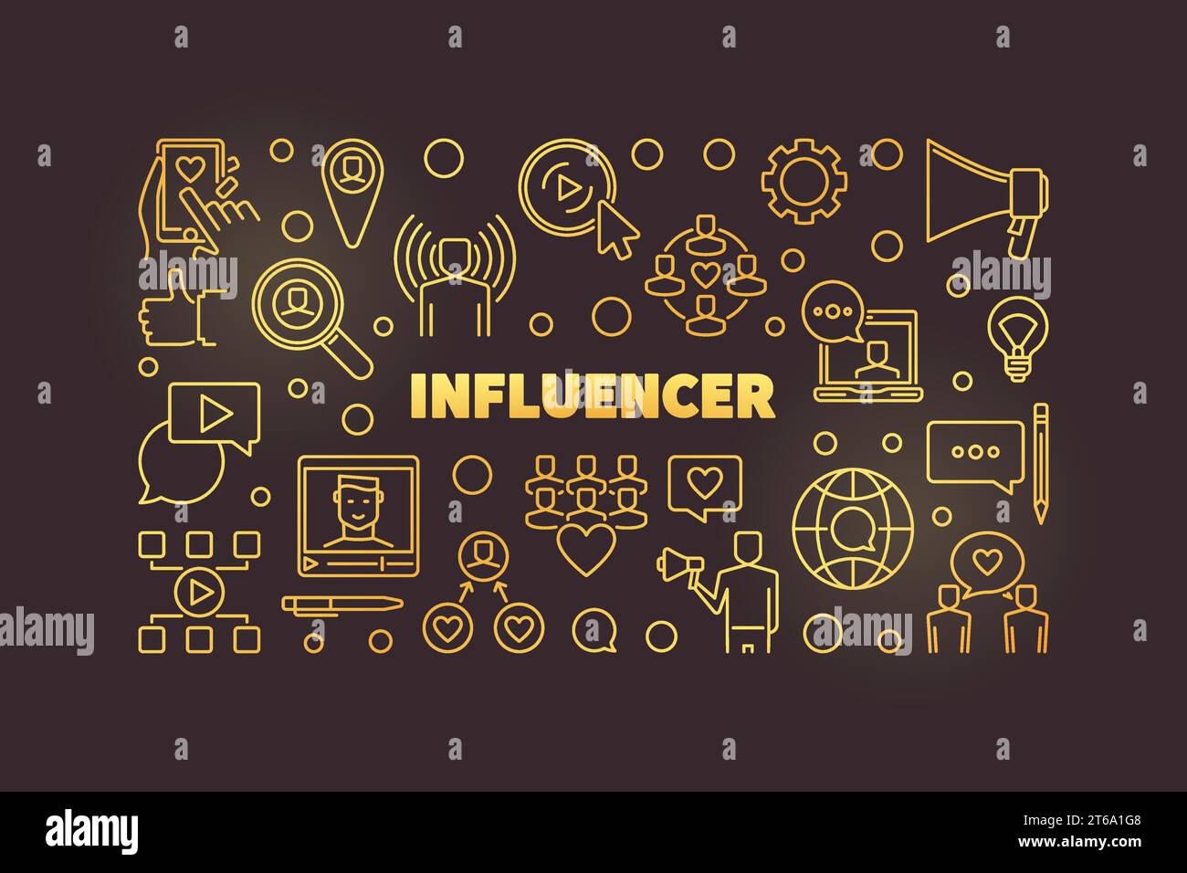 Influencer vector concept outline golden horizontal banner or ...