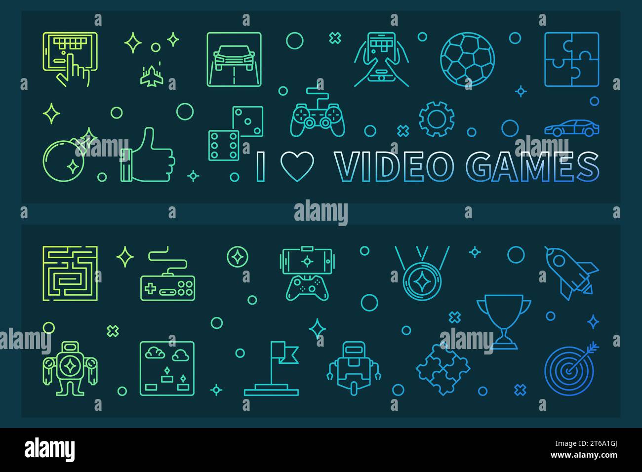 I Love Video Games outline colorful banners - vector Game illustration ...