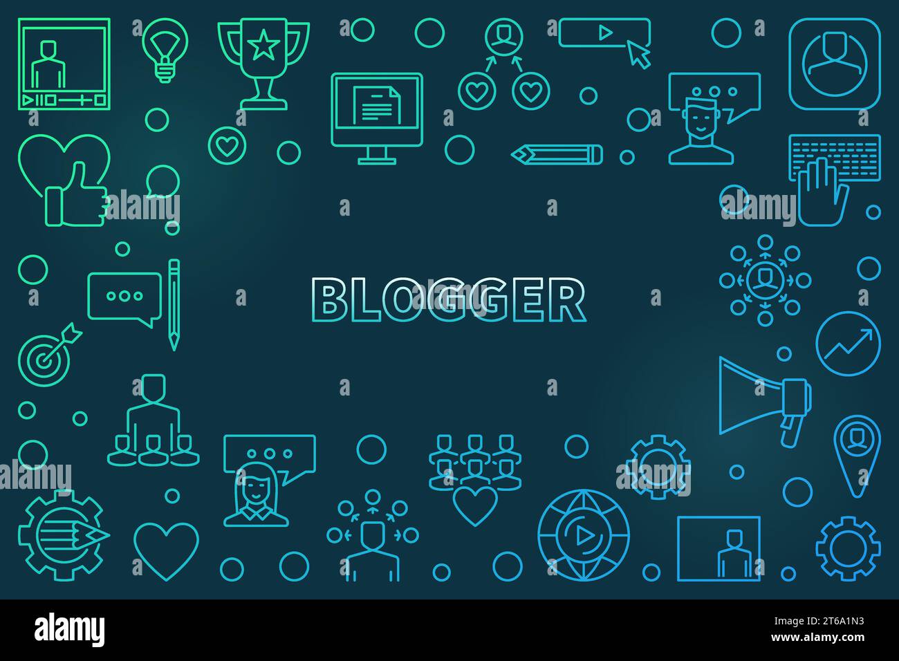 Blogger vector concept creative outline colored illustration or frame ...