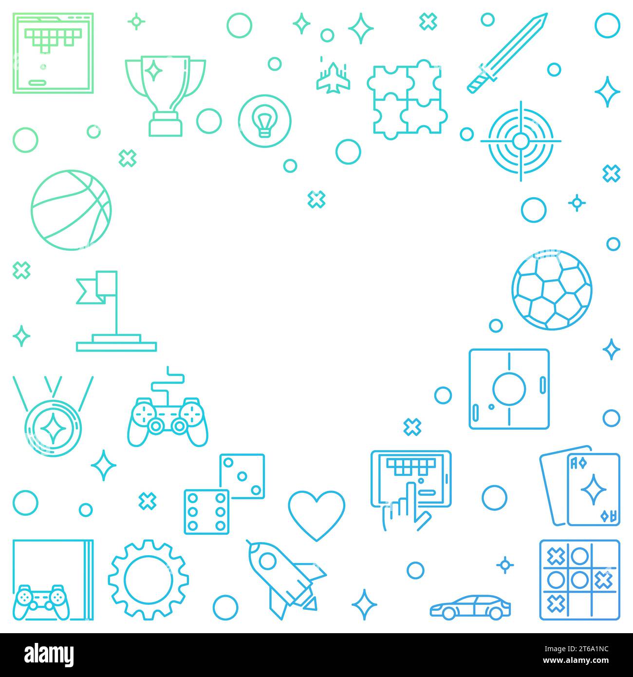 Vector colorful Frame with Game outline icons in Heart shape. I love ...