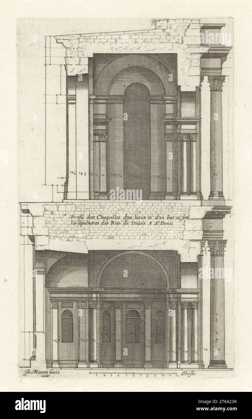 Section through the upper and lower chapels of the Valois Mausoleum at ...