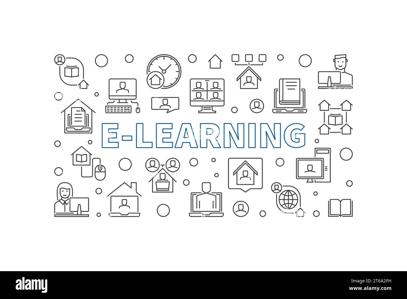 E-Learning vector concept outline horizontal illustration or banner ...