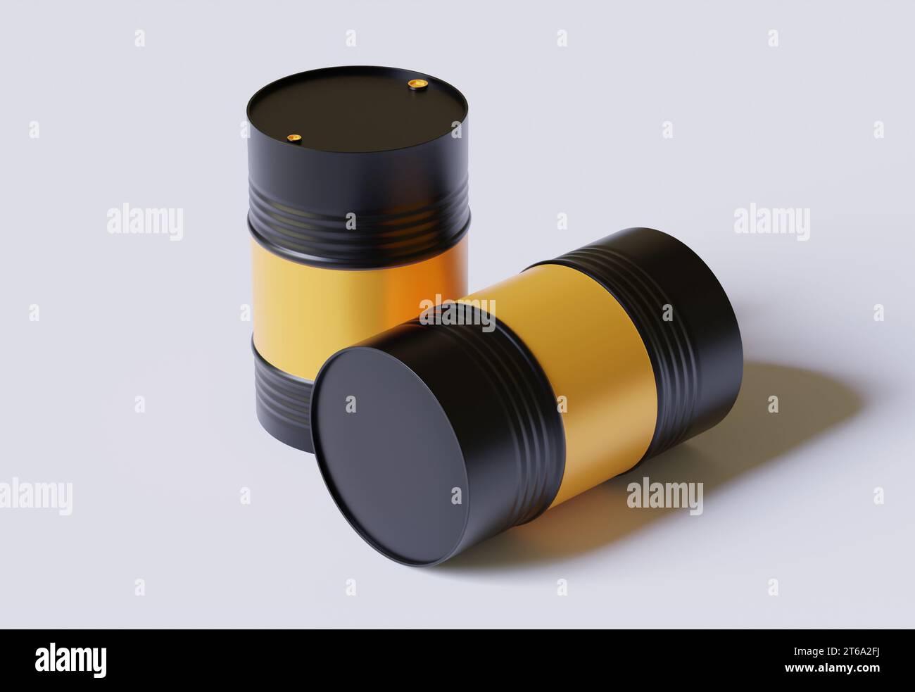 Drum Container oil industry. Gold and black barrels with oil drop label ...