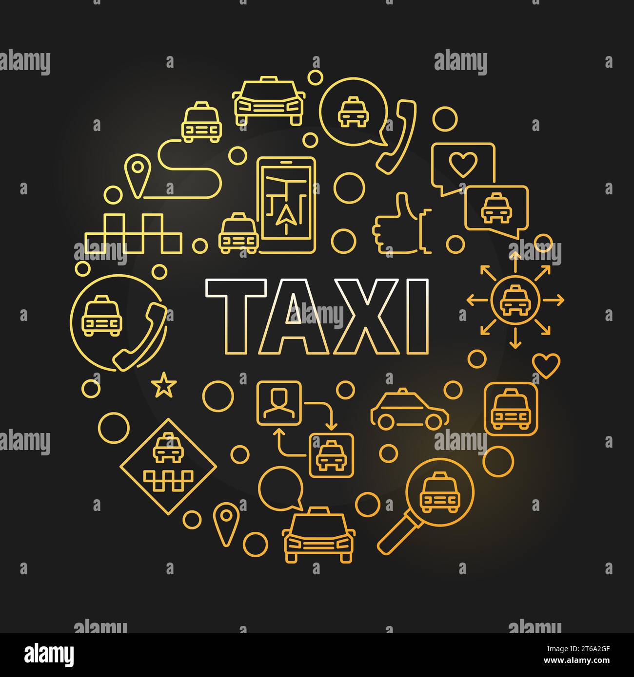 Taxi vector concept round colorful outline illustration on dark ...