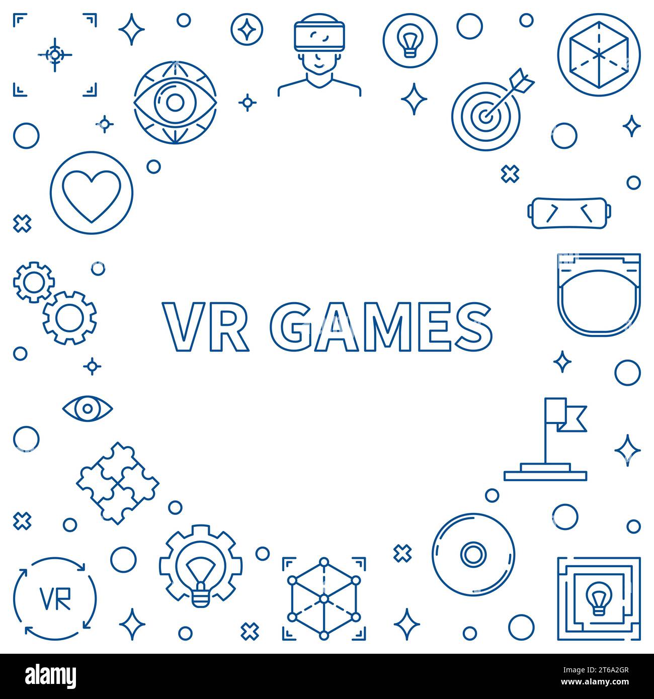 VR Games vector concept frame or illustration in thin line style Stock ...