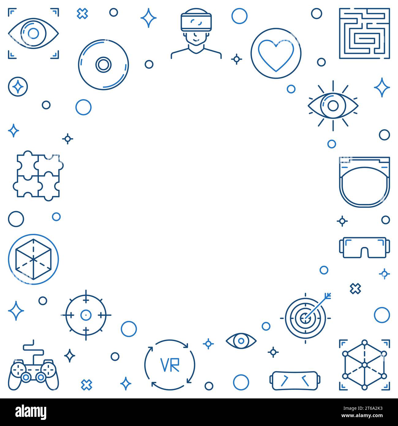 VR vector concept frame or illustration in thin line style on white ...