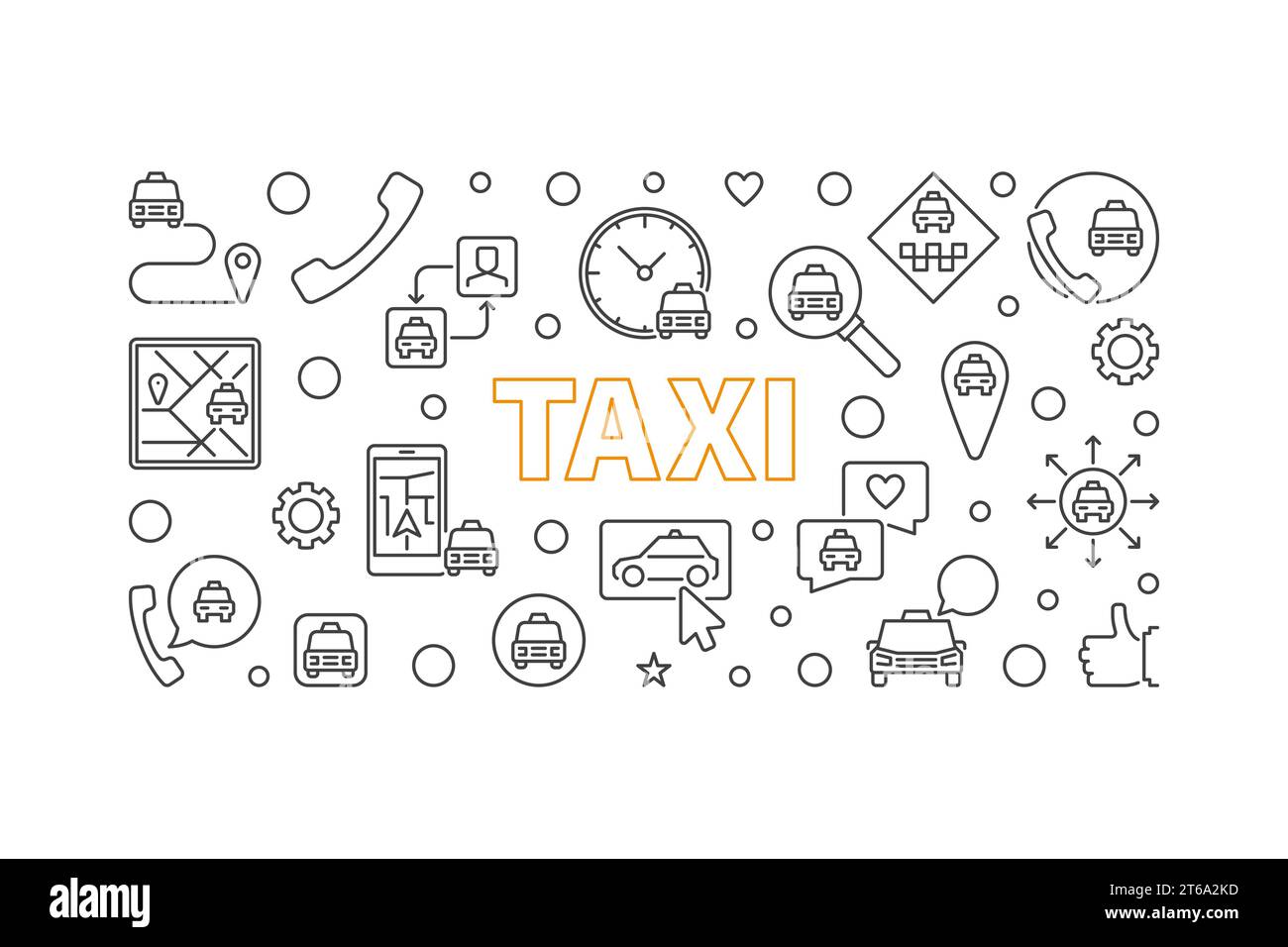 Taxi vector concept outline minimal horizontal illustration or banner ...
