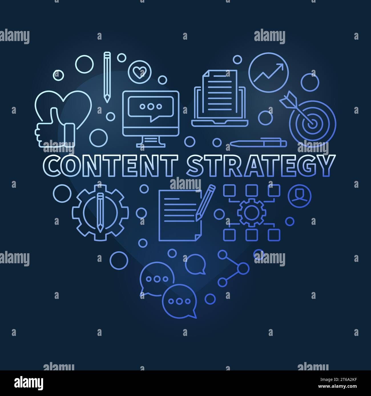 Content Strategy vector concept linear blue heart illustration on dark ...