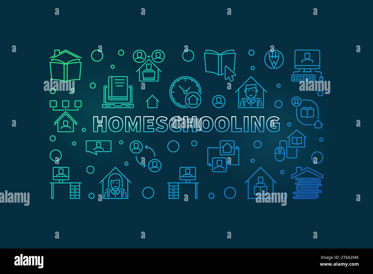 Homeschooling vector Education concept colorful linear horizontal ...