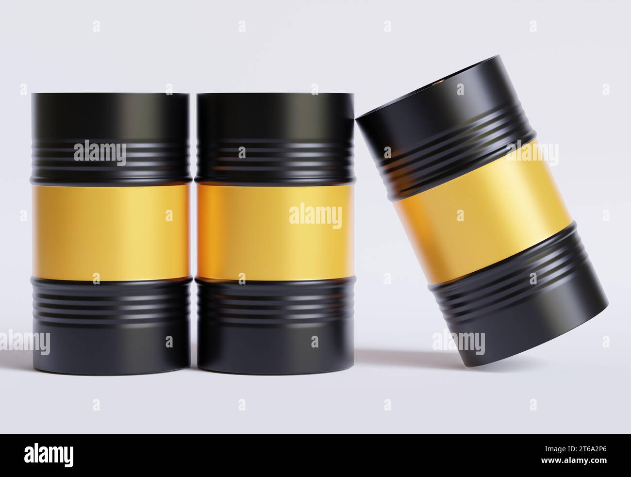 Drum Container oil industry. Gold and black barrels with oil drop label ...