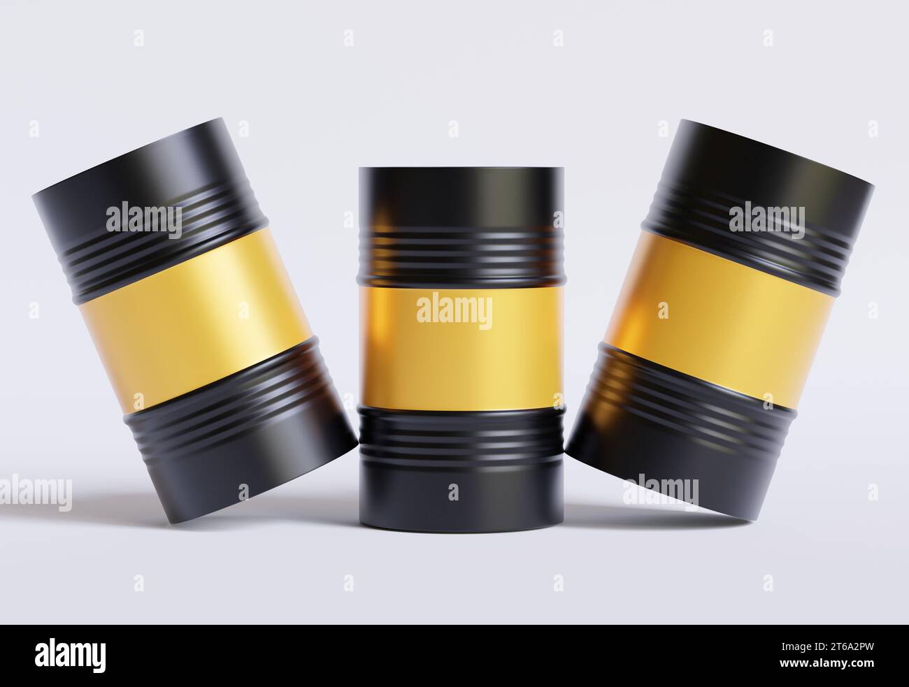 Drum Container oil industry. Gold and black barrels with oil drop label ...