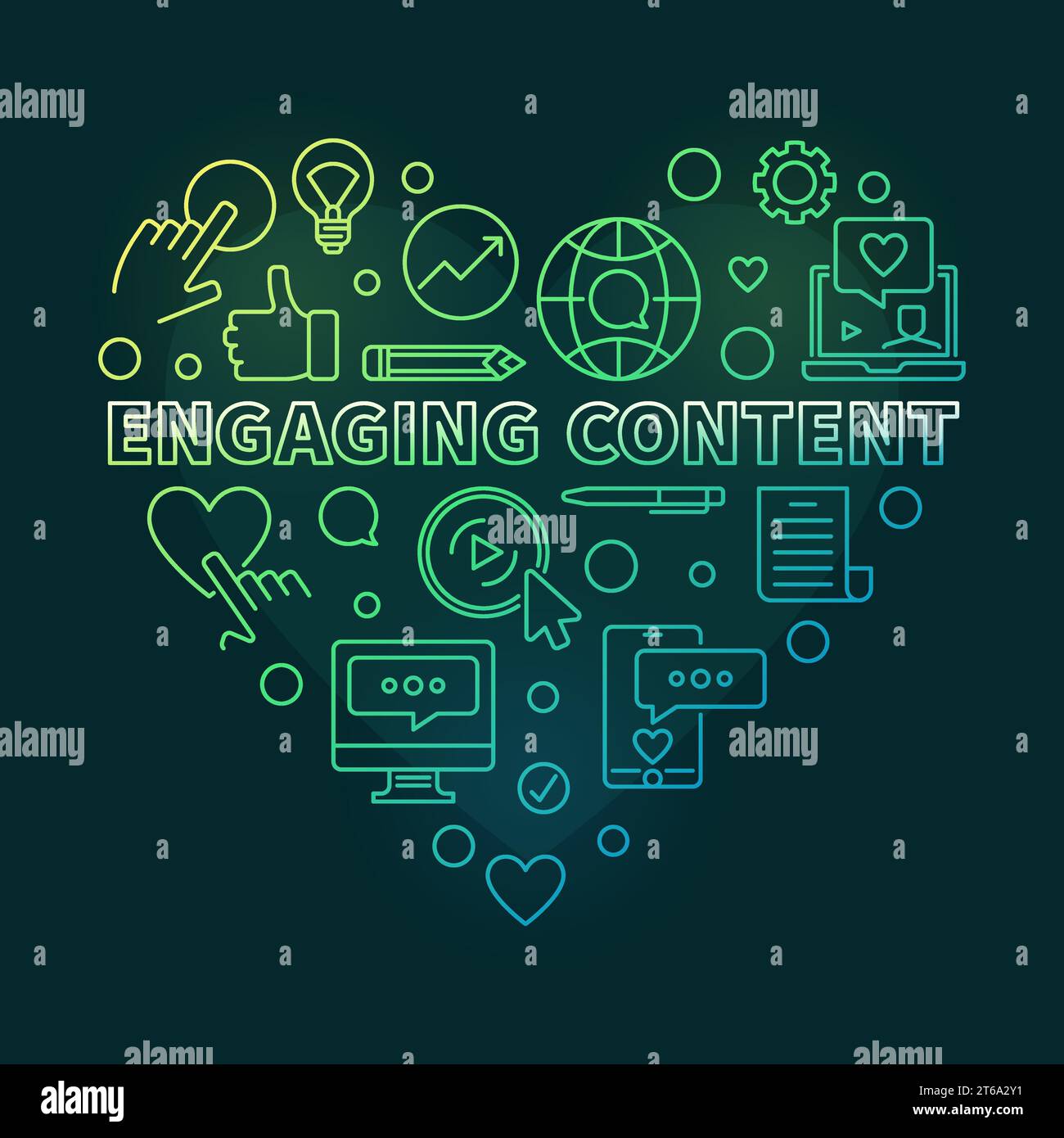 Engaging Content Heart vector concept colored linear illustration on ...