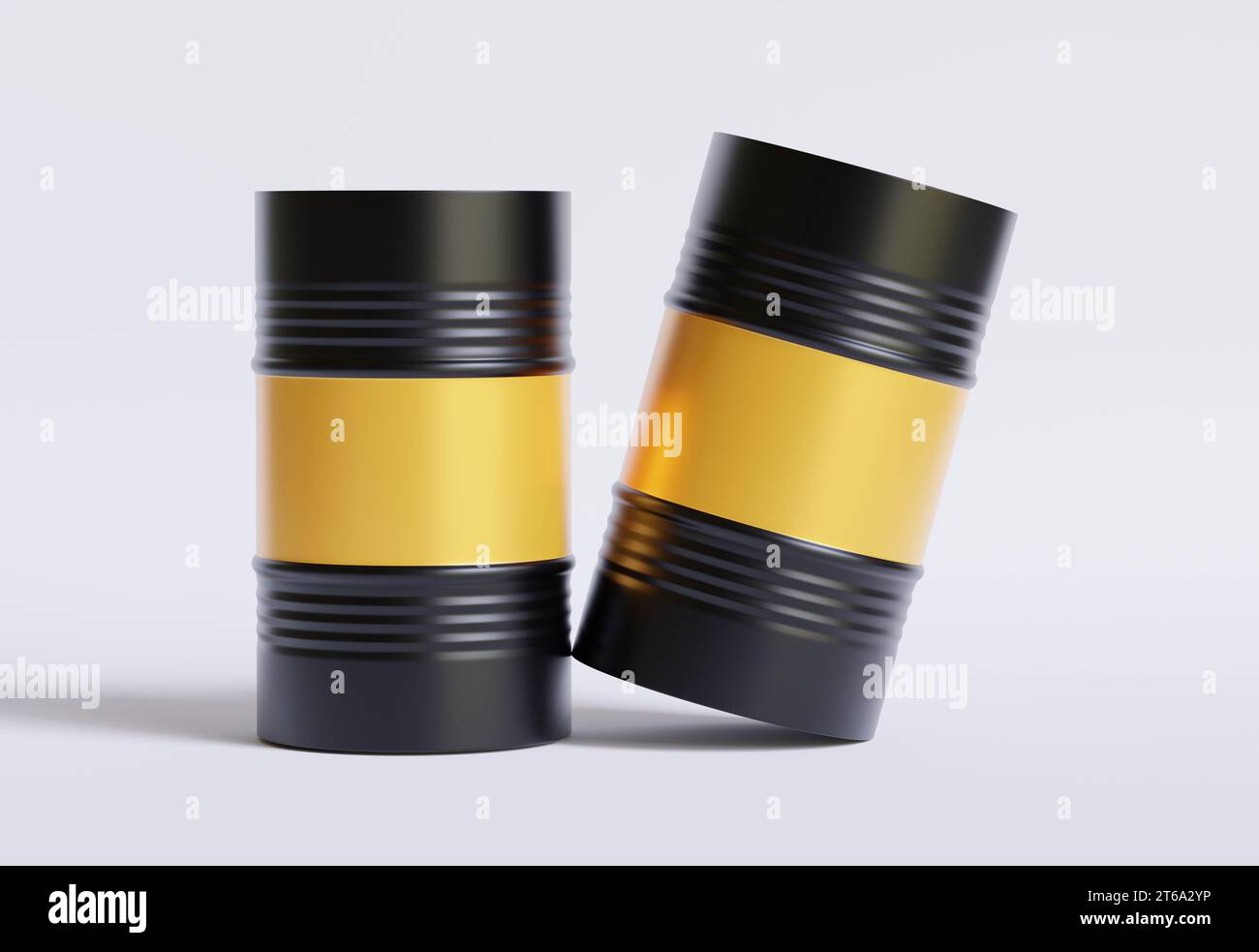 Drum Container oil industry. Gold and black barrels with oil drop label ...