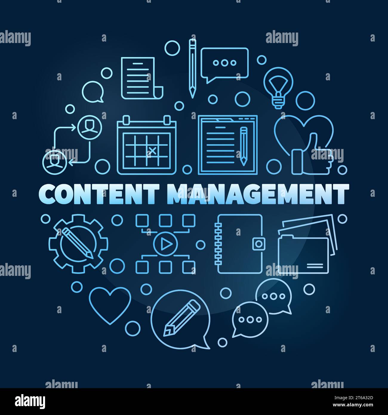 Content Management vector circular concept line blue illustration on ...