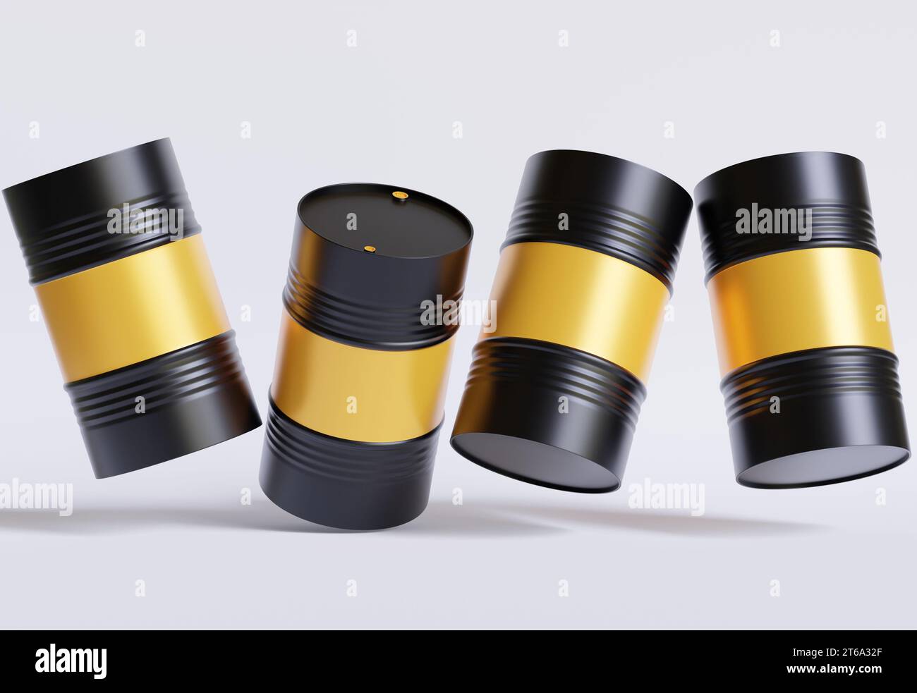 Drum Container oil industry. Gold and black barrels with oil drop label ...
