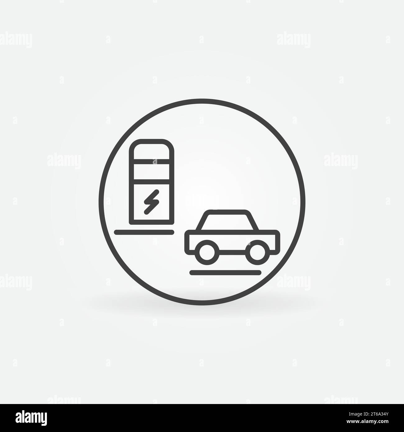 Electric Car and EV Charging Station vector outline concept round icon ...