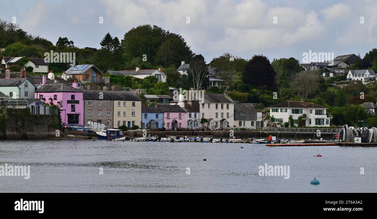 Riverside buildings in Dittisham village on the west bank of the river ...