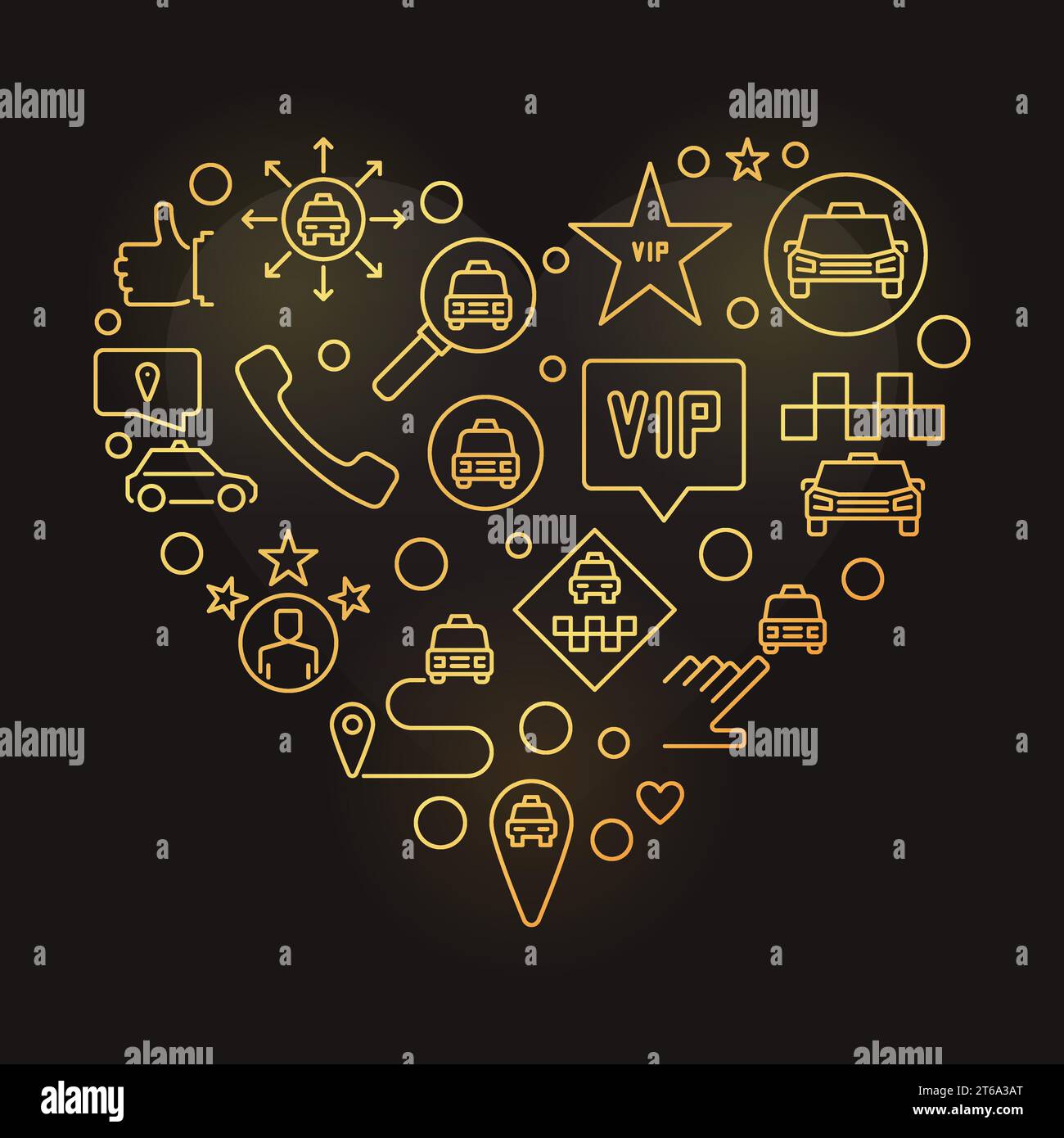 Vector VIP Taxi Heart concept golden outline illustration on dark ...