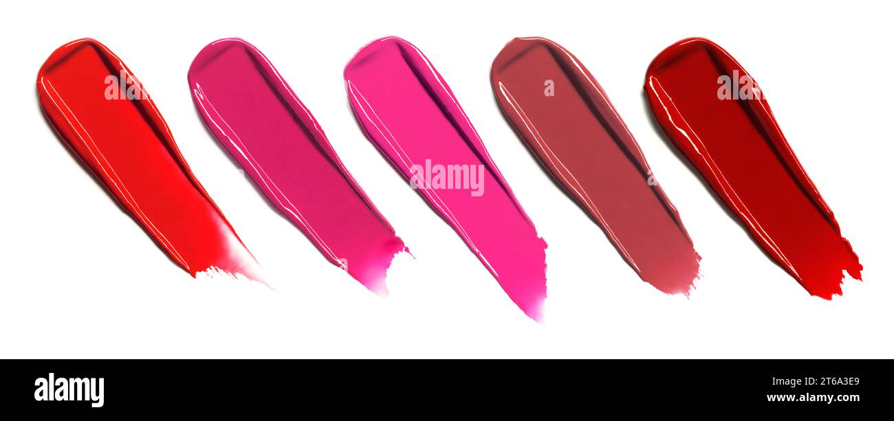 Lipstick range of shades texture composition isolated on white ...