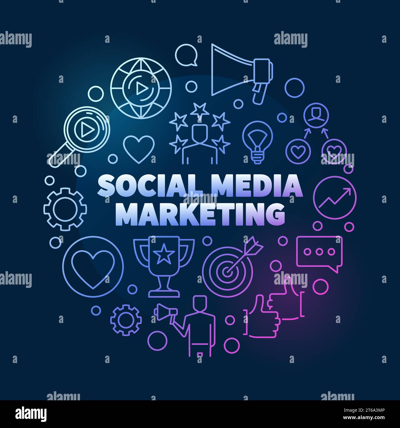 Social Media Marketing vector round colorful concept linear ...