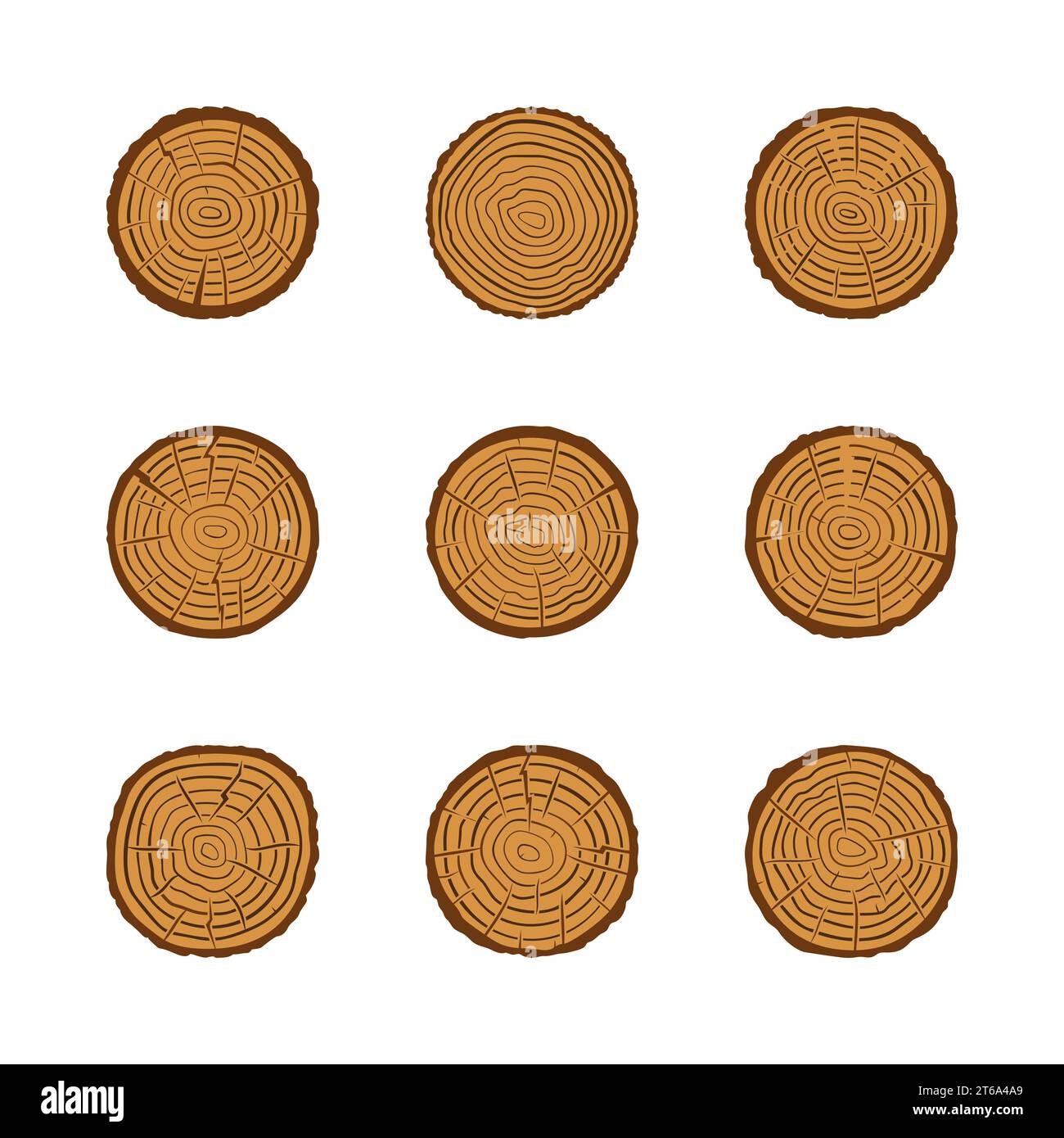 Trunk with Tree Growth Rings vector colored icons. Tree trunk cross ...