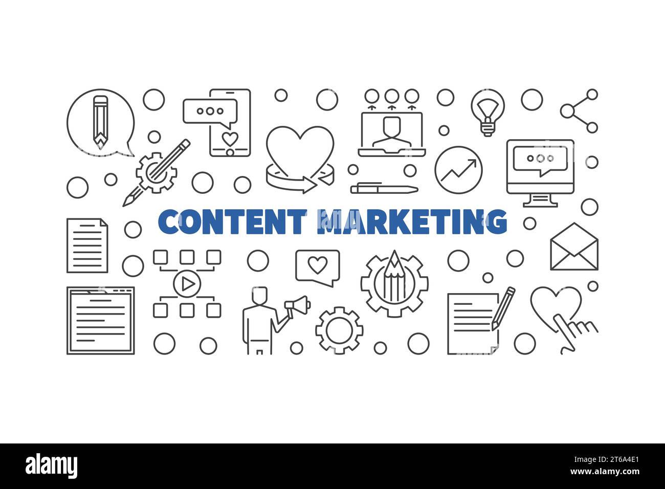 Content Marketing vector concept creative thin line horizontal ...