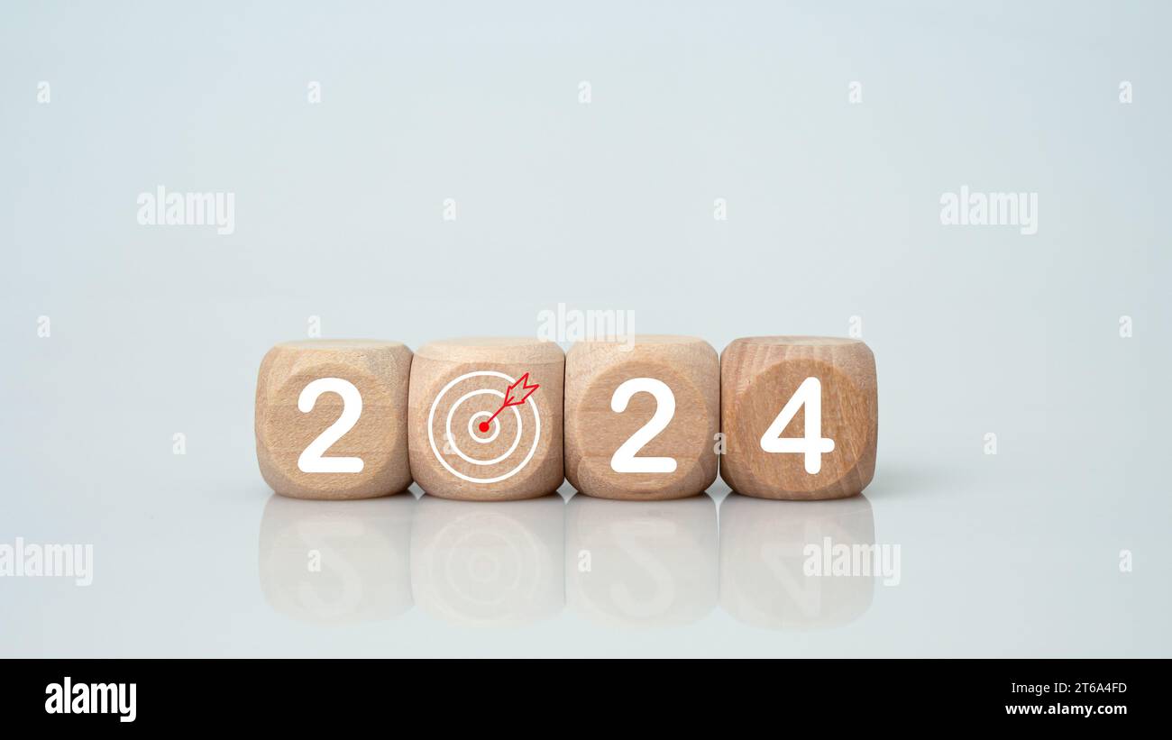 Wooden blocks lined up with the letters 2024. Represents the goal ...