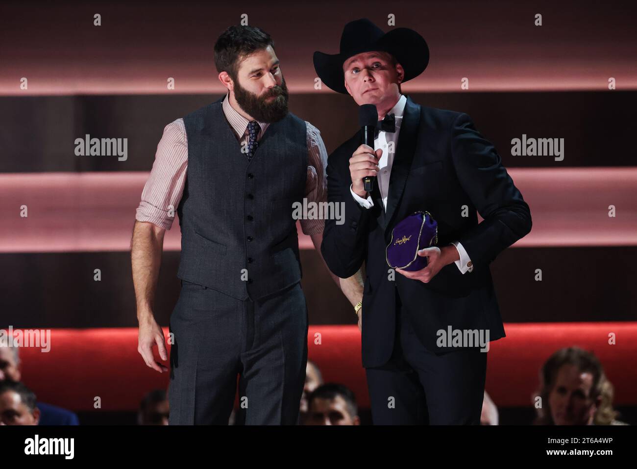 Nashville, USA. 07th Nov, 2023. Jordan Davis and Todd Connor onstage at ...