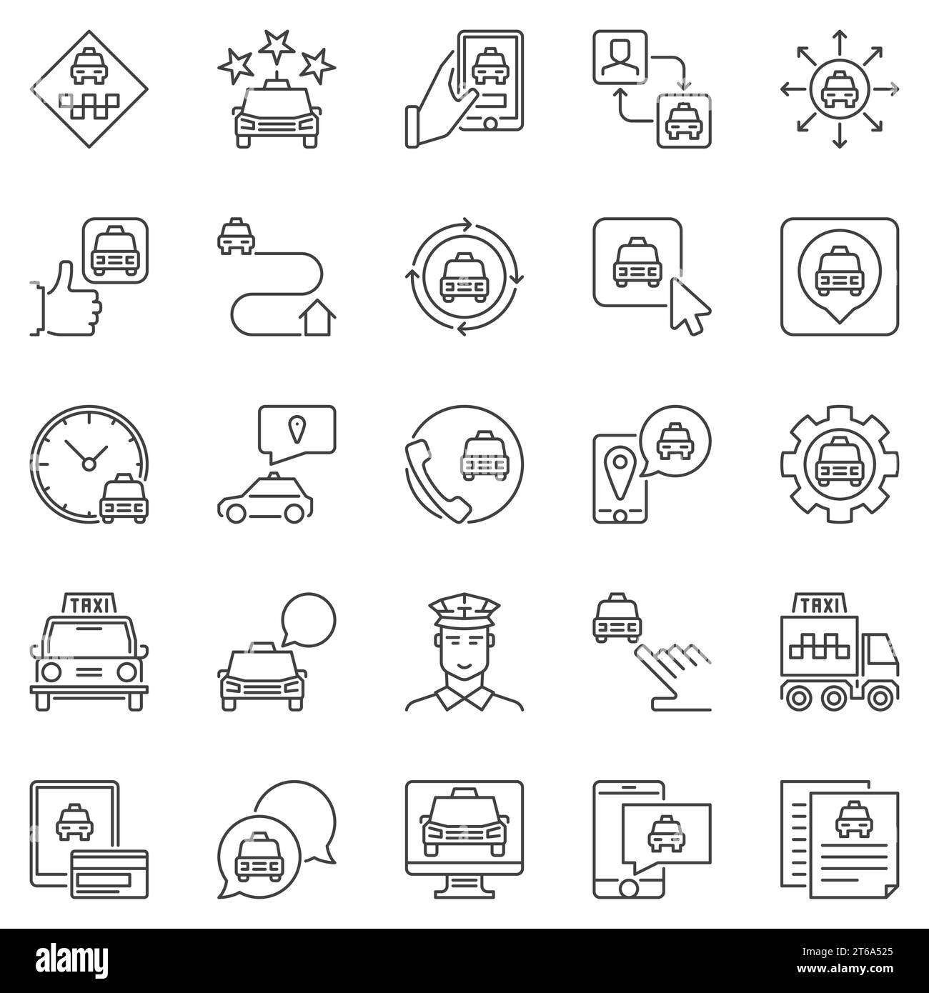 Taxi services icons set. Vector collection of taxi car, app, driver and ...