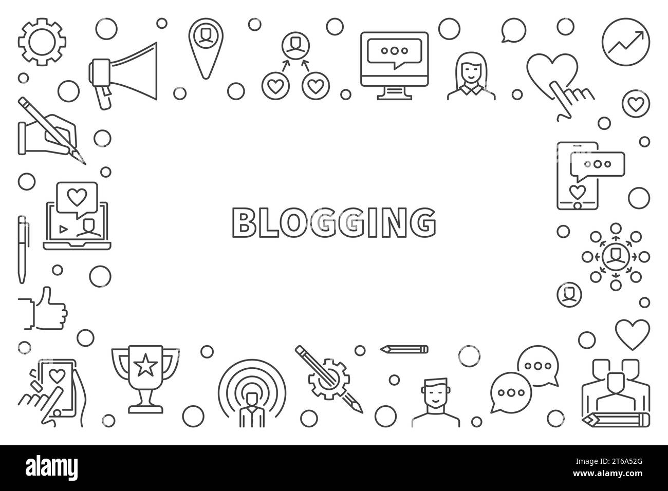 Blogging vector concept illustration or horizontal frame in outline ...