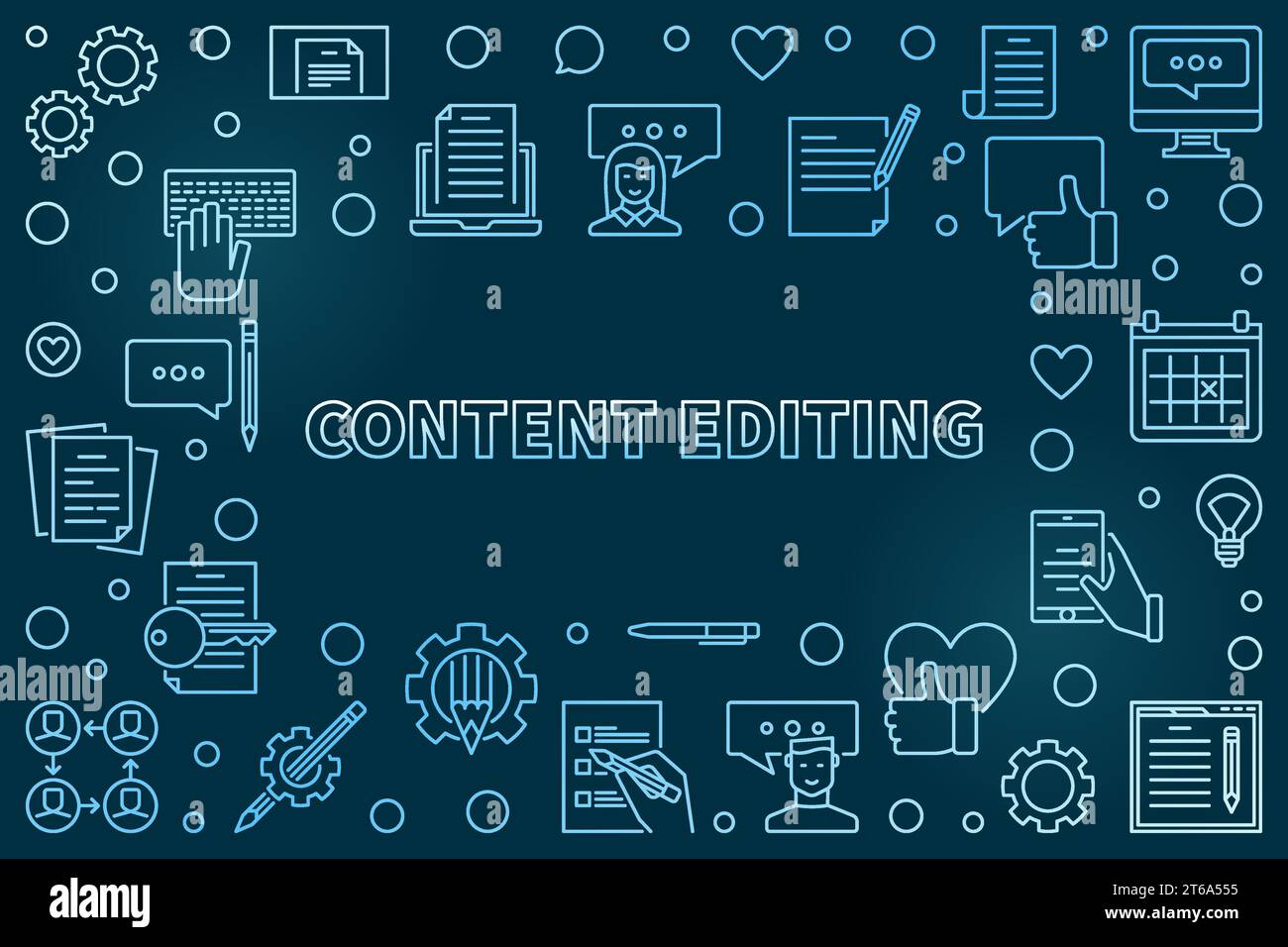 Content Editing concept blue modern outline frame or illustration on ...