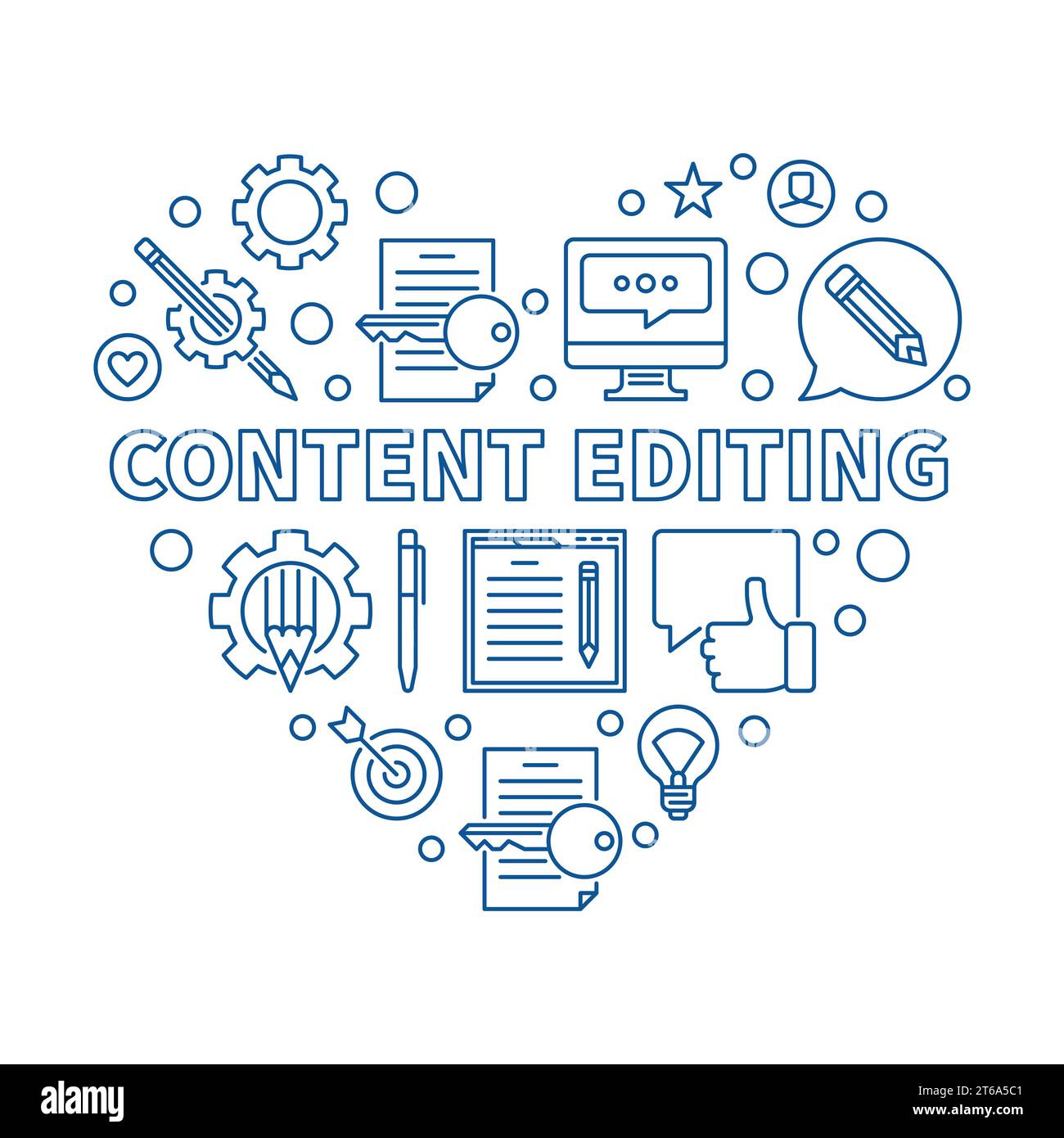 Content Editing Heart vector concept blue illustration in thin line ...