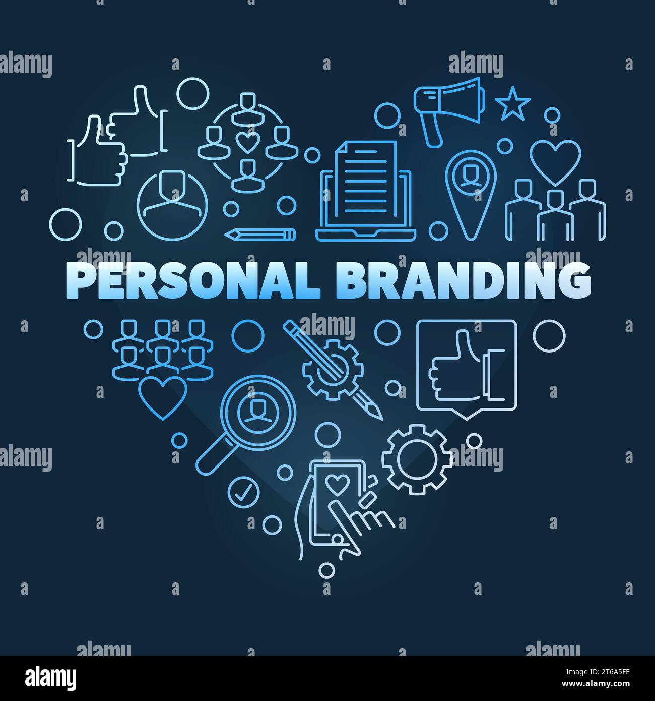 Personal Branding vector blue linear heart illustration on dark ...