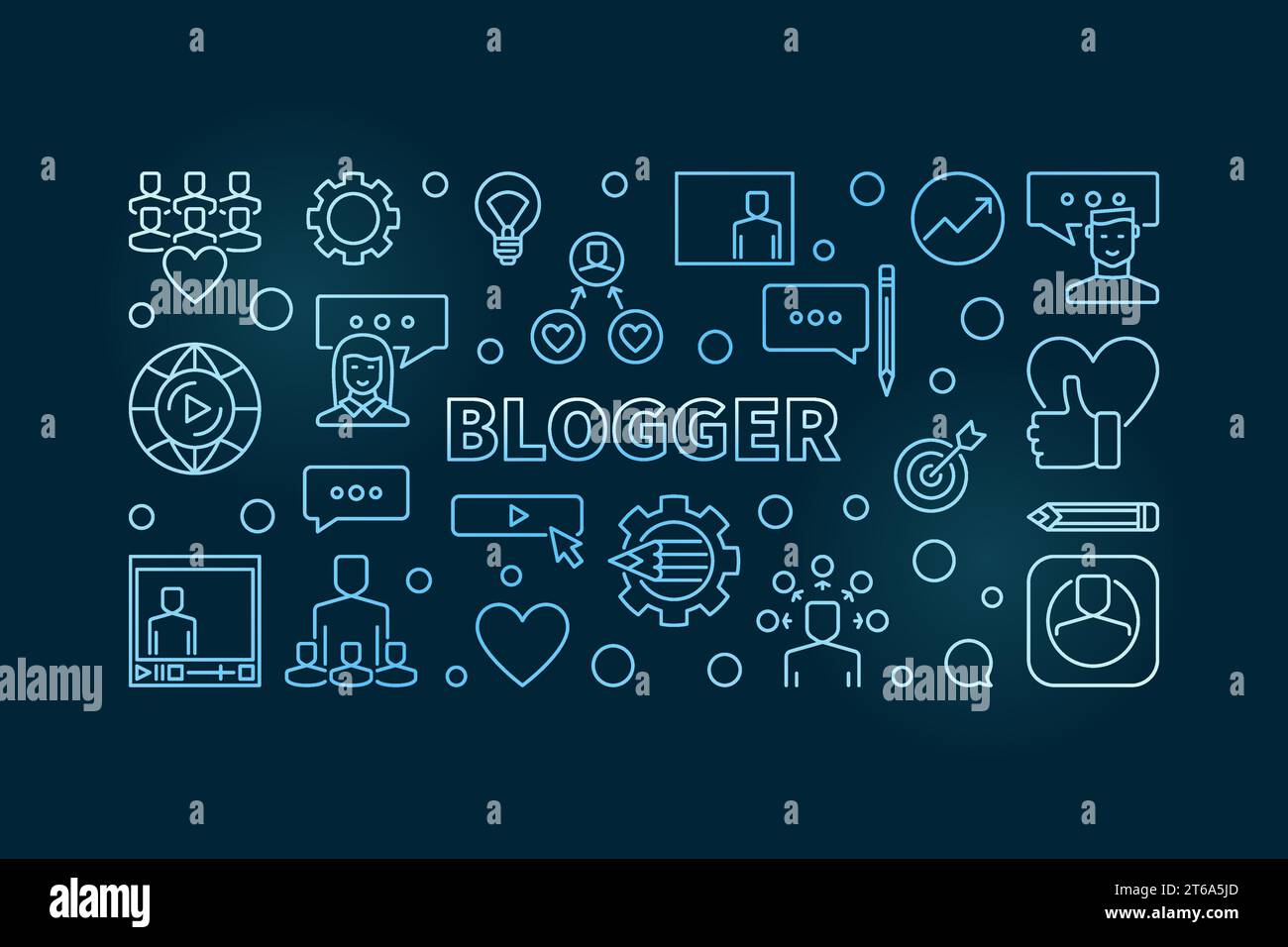 Blogger vector blue creative outline horizontal illustration or banner ...