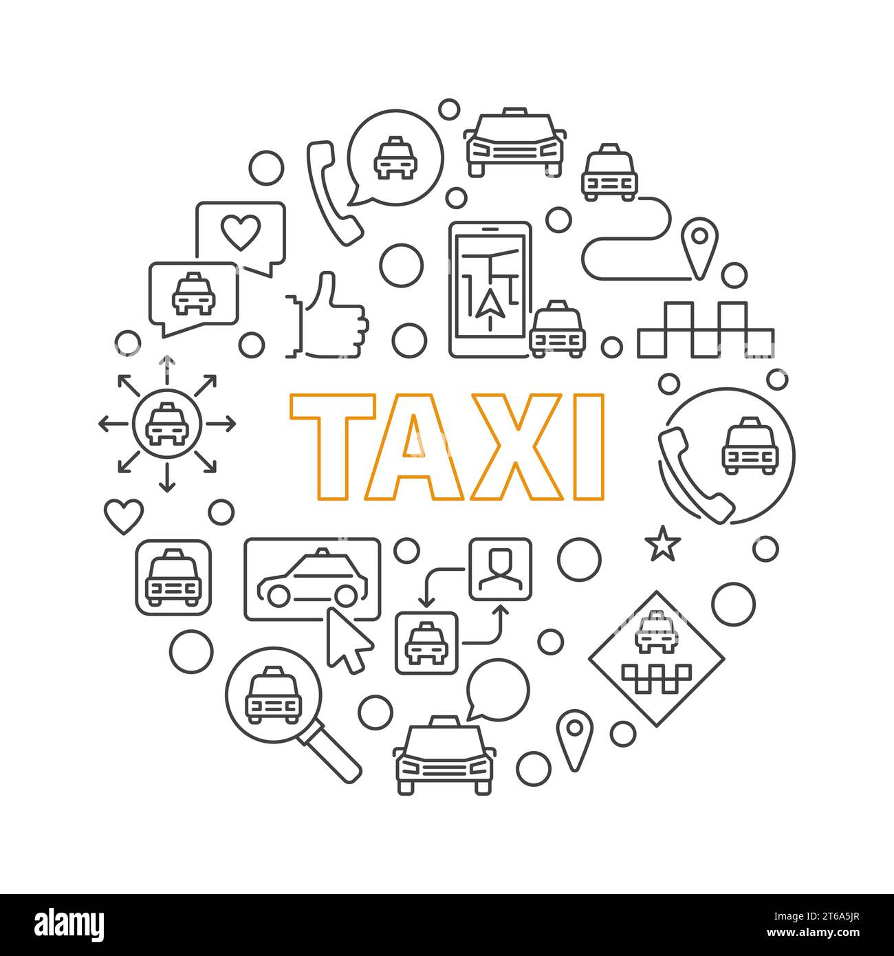 Taxi vector concept round minimal illustration in thin line style Stock ...