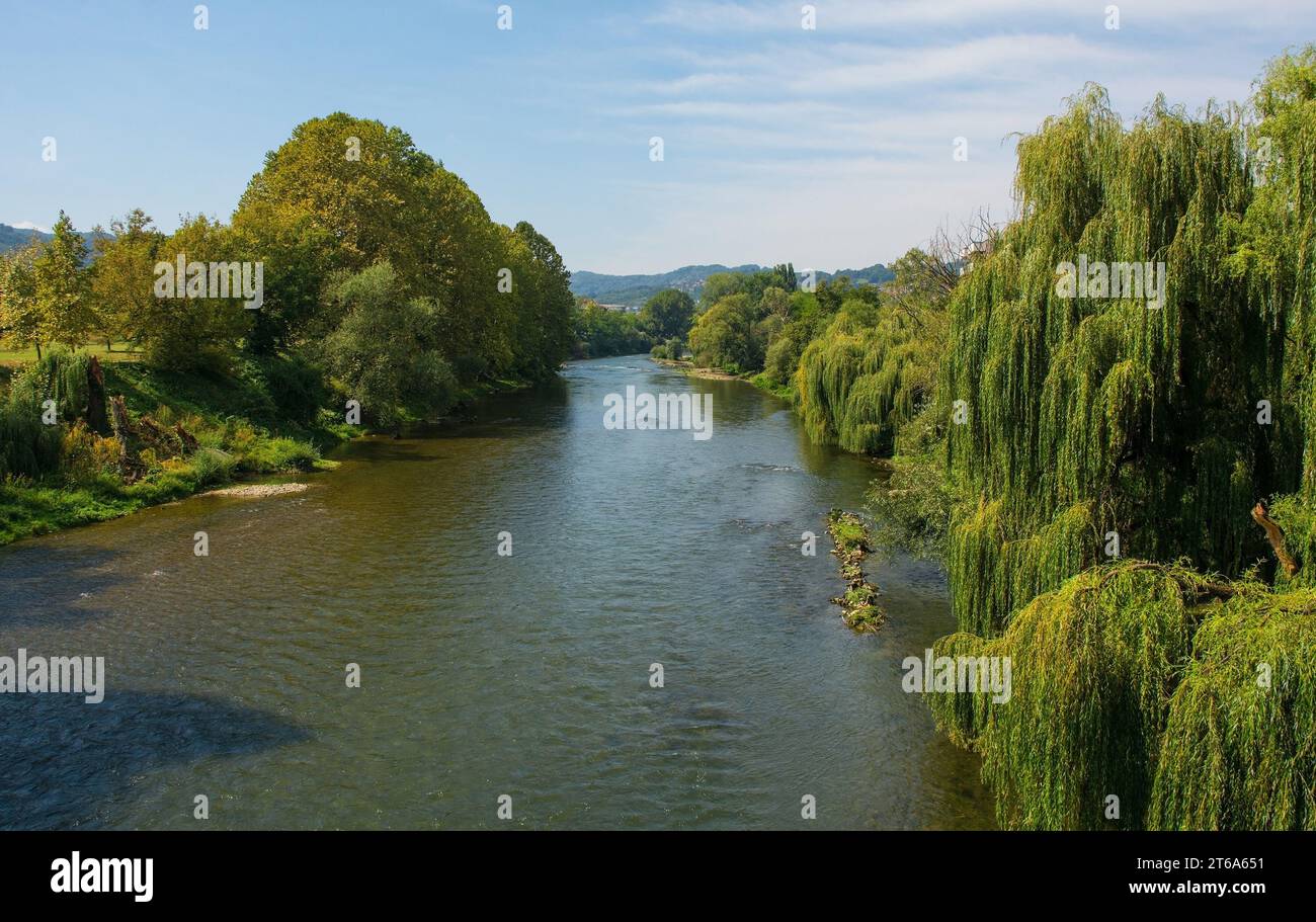 The Vrbas River as it flows through Banja Luka in Republika Srpska ...
