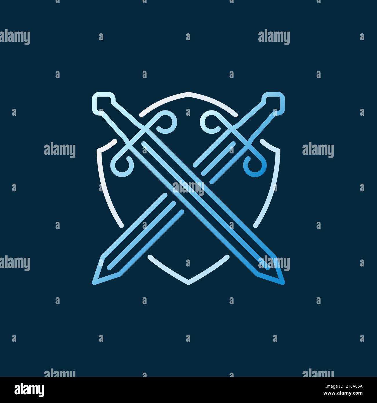 Crossed Swords and Shield vector concept colored linear icon or logo on ...