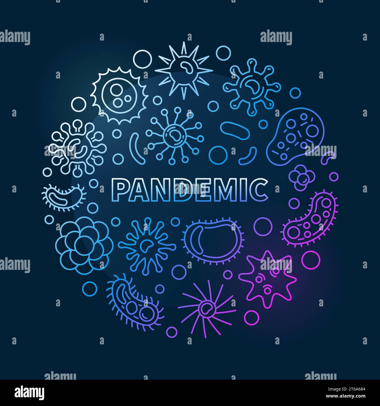Vector Pandemic concept linear circular colored illustration on dark ...