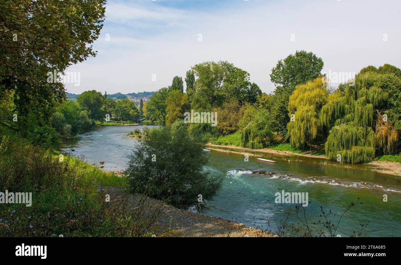 The Vrbas River as it flows through Banja Luka in Republika Srpska ...