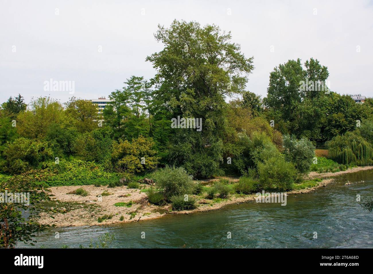 The Vrbas River as it flows through Banja Luka in Republika Srpska ...