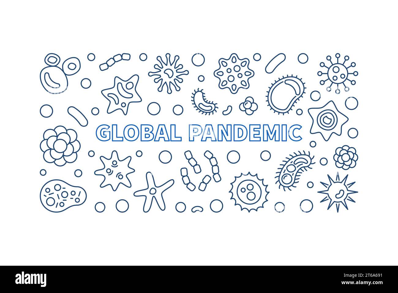 Global Pandemic vector concept simple outline horizontal illustration ...