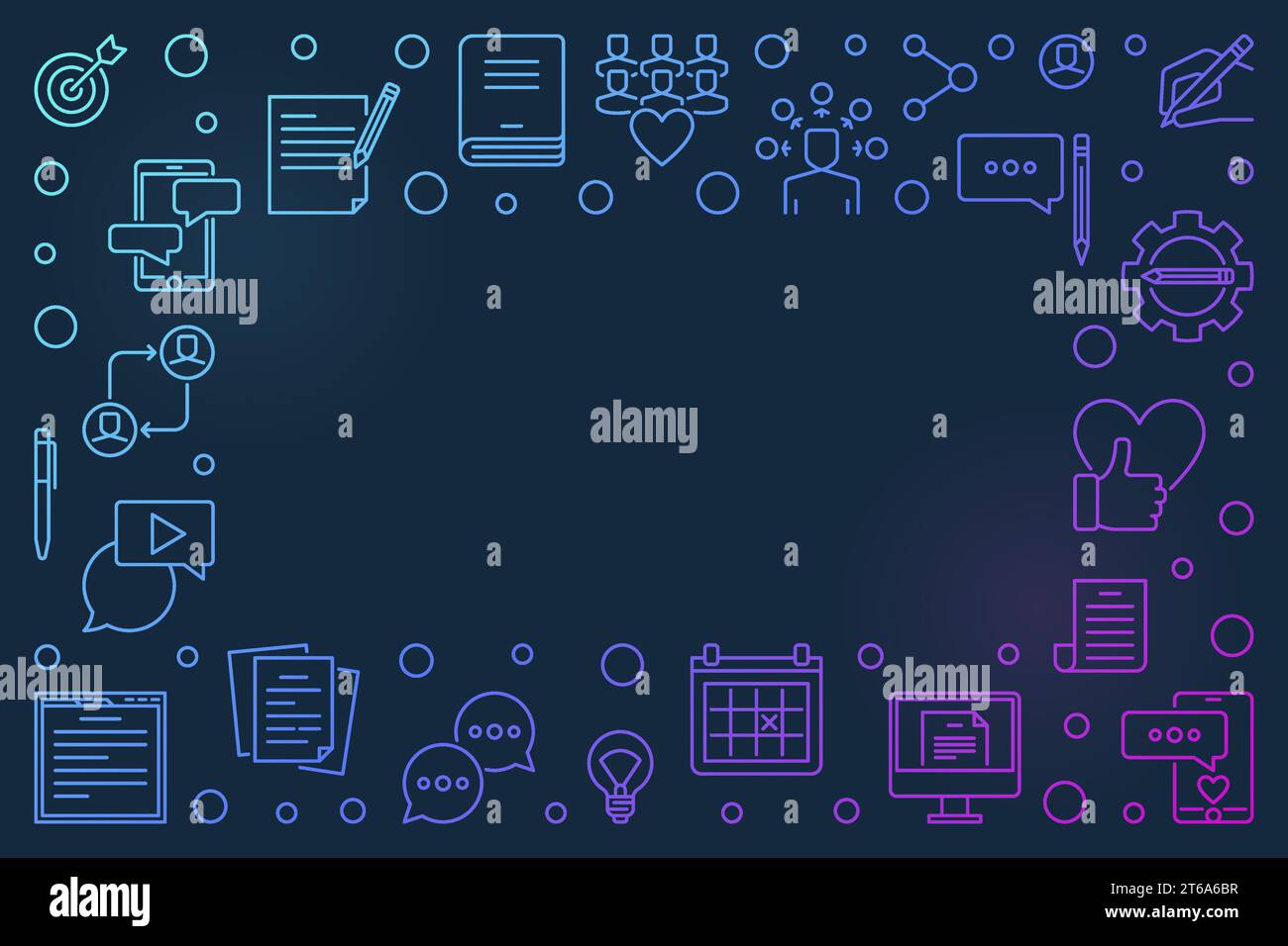 Content vector concept colorful linear illustration or frame on dark ...